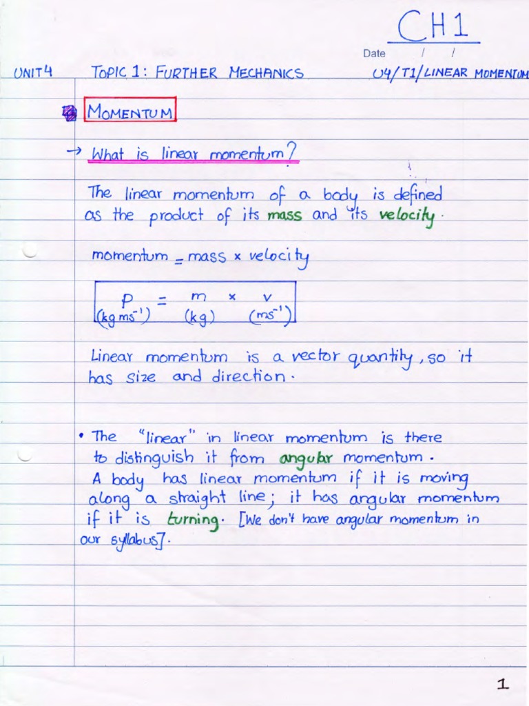 Unit 4 Physics Notes: Linear Momentum | PDF