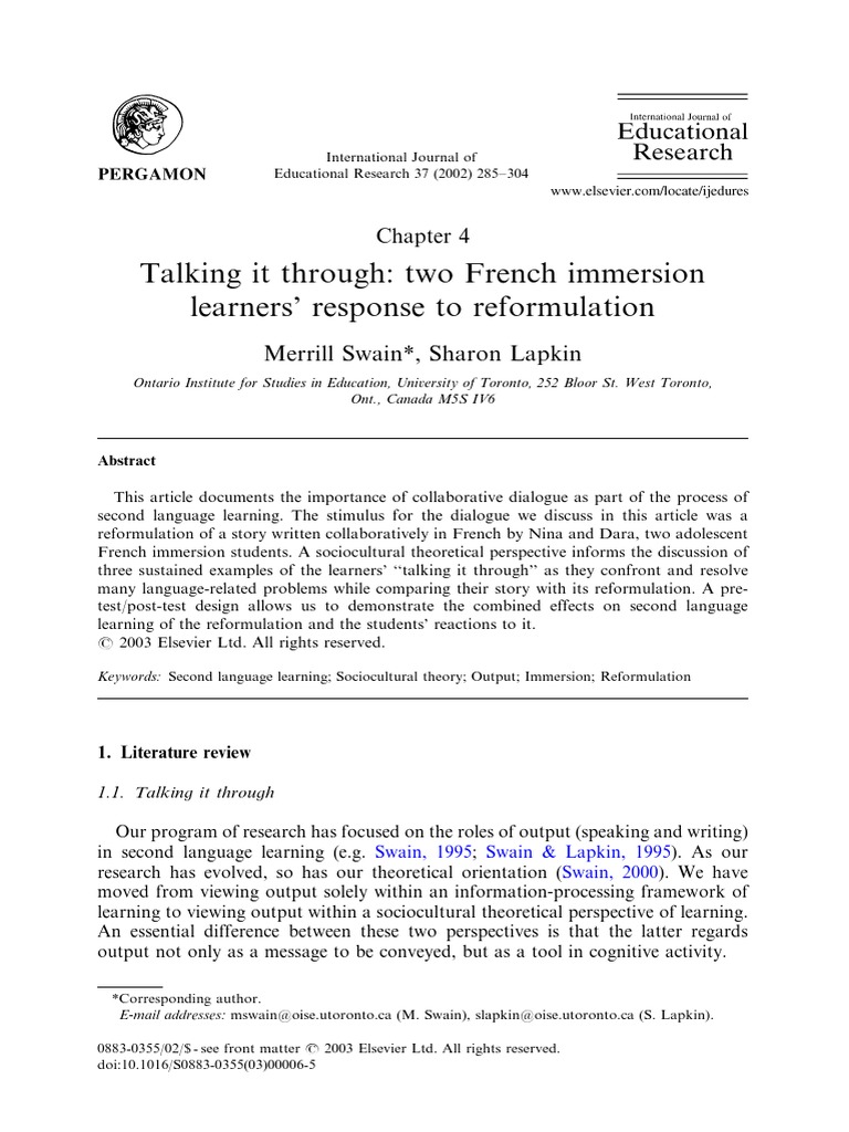 SWAIN LAPKIN 2002 Talking It Through | PDF | Second Language | Second ...