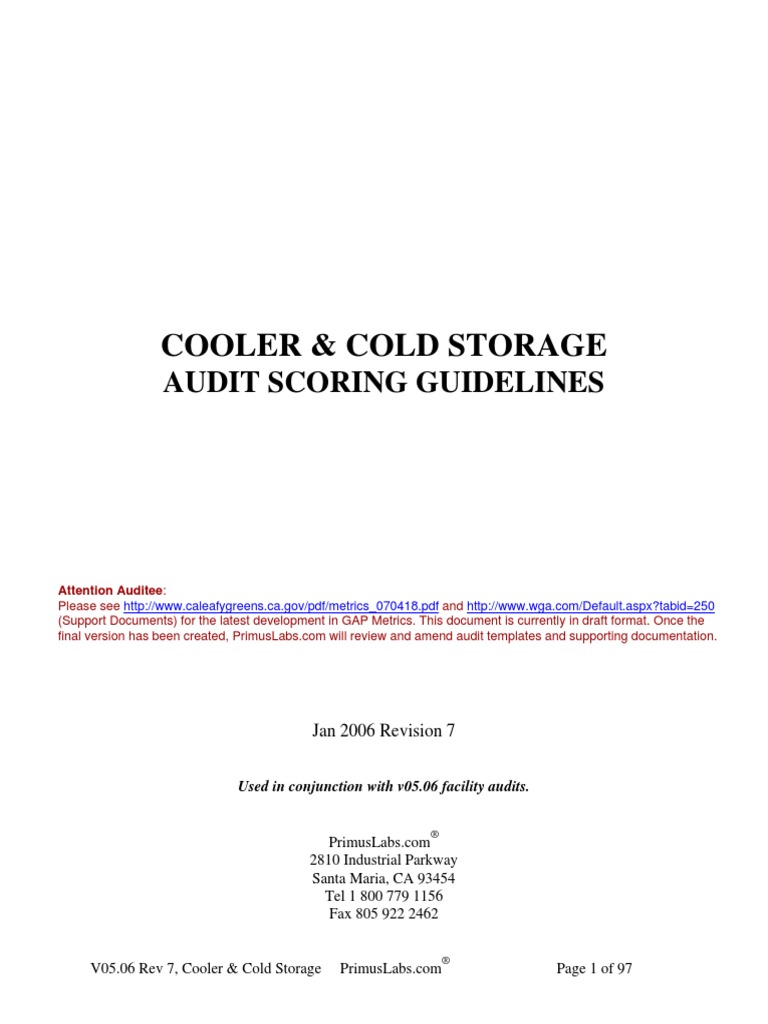 Cooler & Cold Storage: Audit Scoring Guidelines | PDF | Hazard Analysis ...