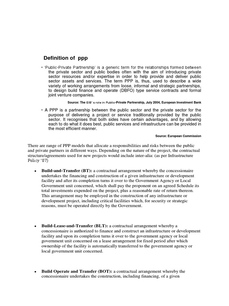 Definition of PPP | PDF | Public–Private Partnership | Government