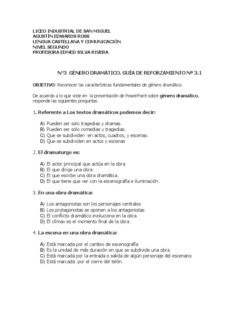 Guia Ejercicios, Dramaticos, 2 | PDF | Poesía