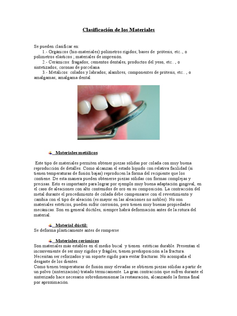 Clasificacion de Los Materiales Dentales Miuriel | PDF | Dentadura postiza | Rieles