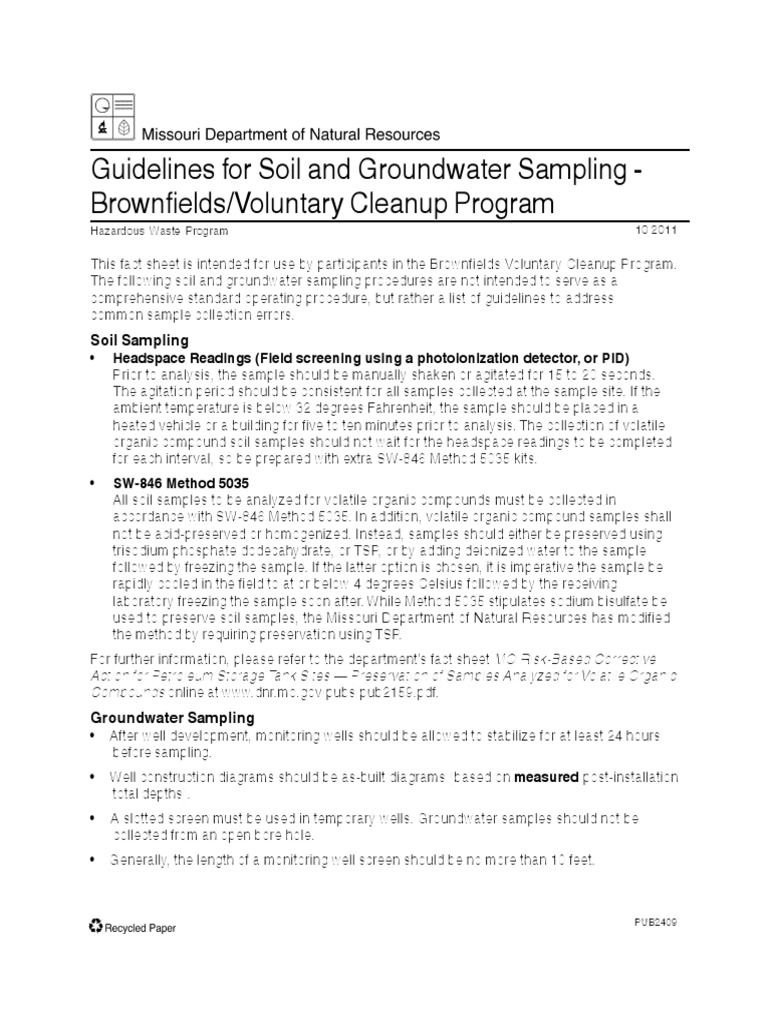 Guidelines For Soil and Groundwater Sampling - Brownfields/Voluntary ...