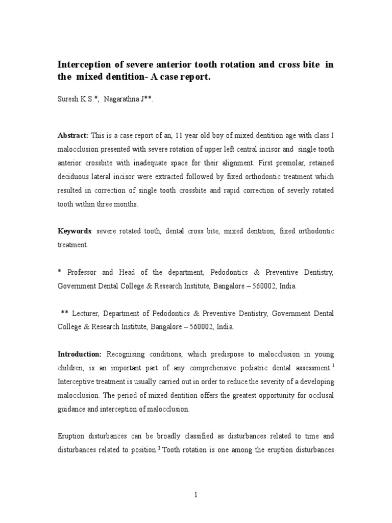 Interception of Severe Anterior Tooth Rotation and Cross Bite in The ...
