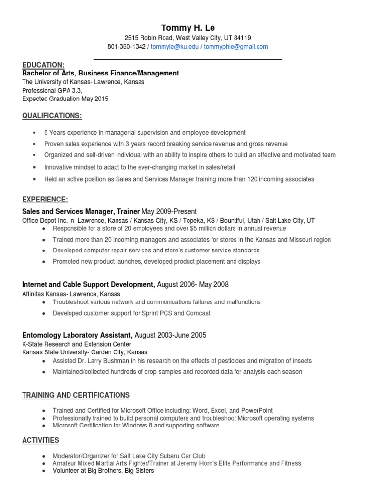 KU Resume of Tommy H. Le | PDF