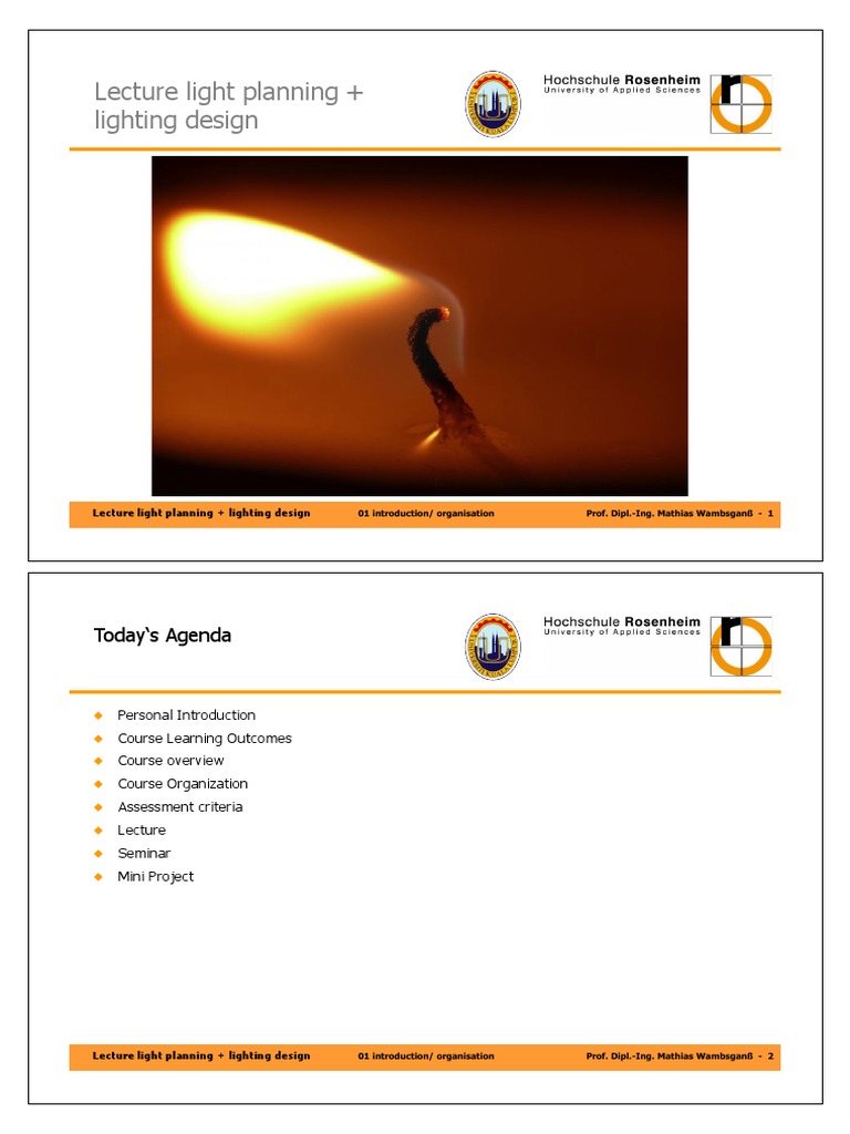 01 Introduction Organisation | PDF | Lighting | Lecture