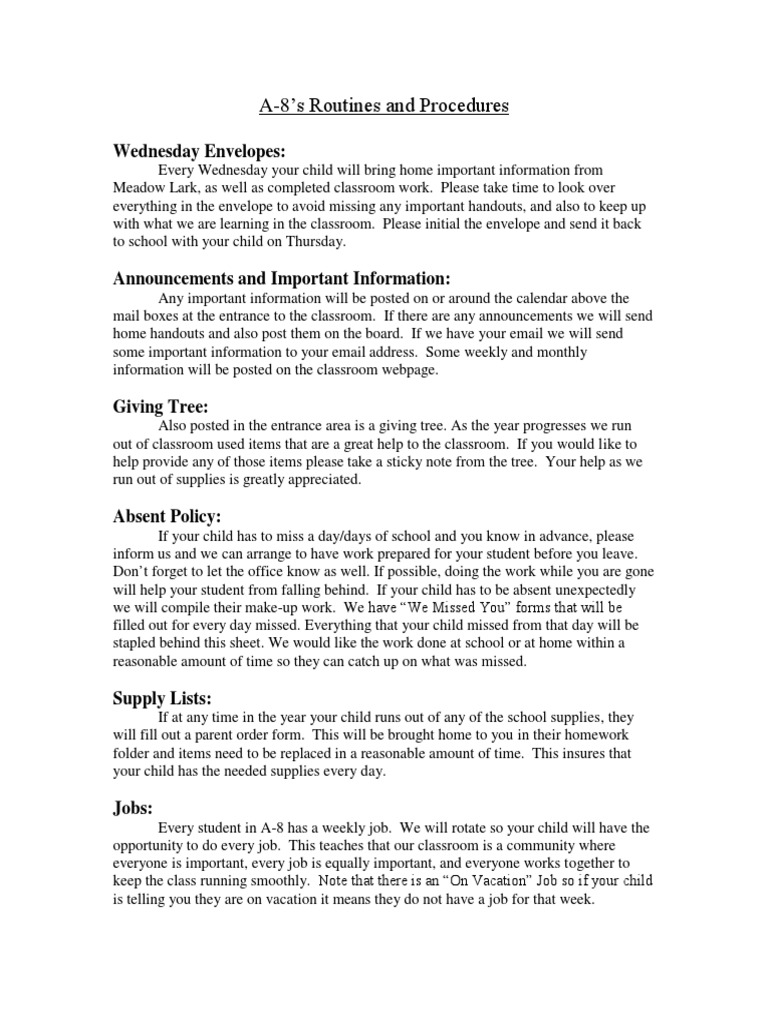 A-8 Classroom Routines and Policies | PDF | Classroom | Homework
