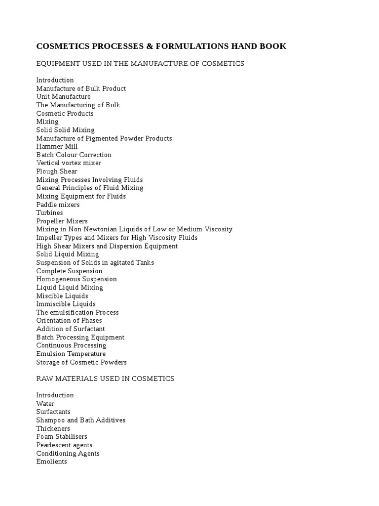 Cosmetic Processes Formulations Hand Book | PDF