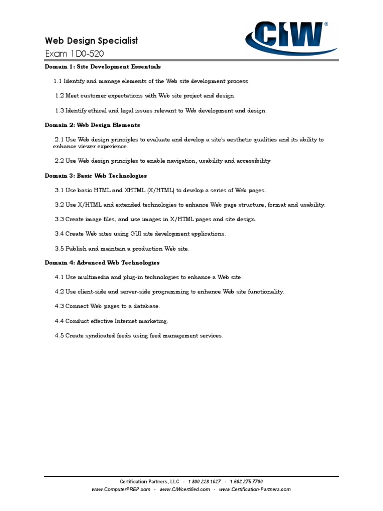 Exam 1D0-520: Web Design Specialist | PDF