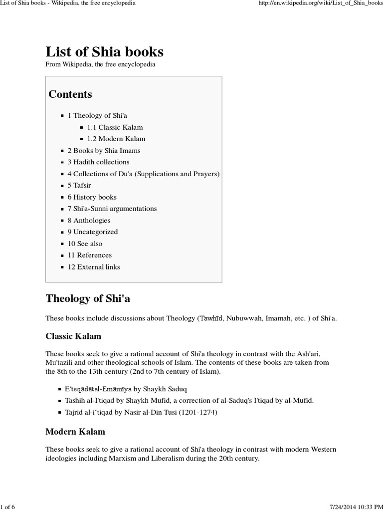 List of Shia Books - Wikipedia, The Free Encyclopedia | PDF | Shia ...