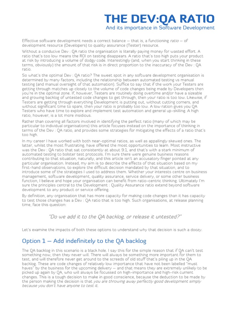 The Dev-Qa Ratio | PDF | Software Testing | Quality Assurance