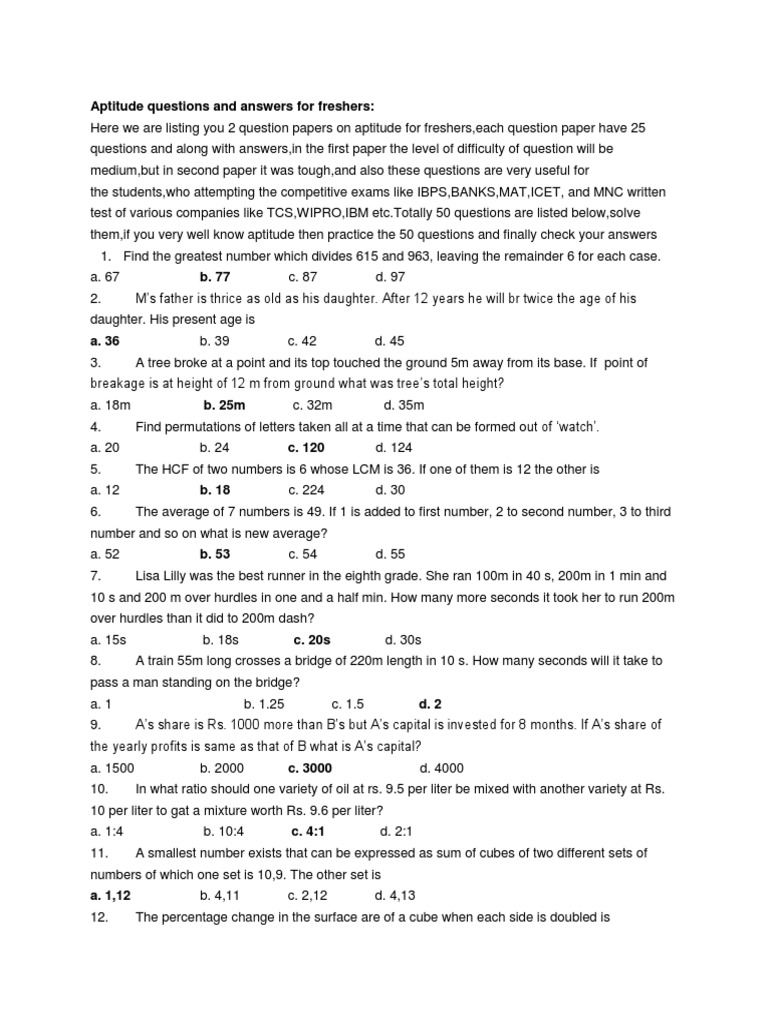 Aptitude Questions and Answers For Freshers | PDF | Abstraction | Reason