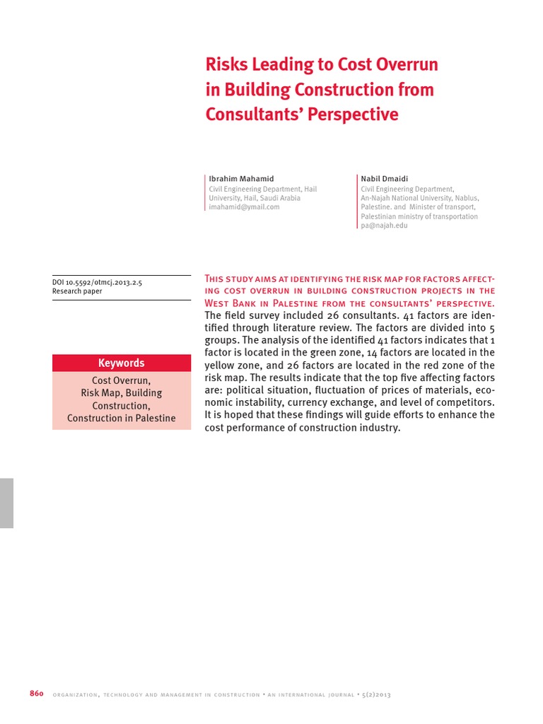 Risks Leading To Cost Overrun in Building Construction From Consultants ...