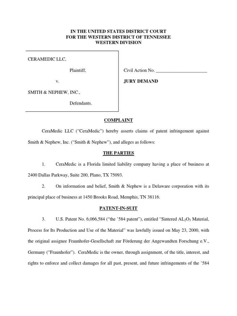 Ceramedic v. Smith & Nephew | PDF