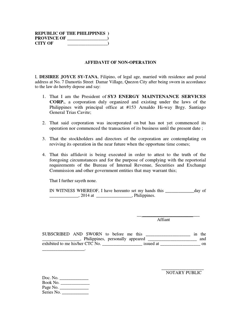 Affidavit of Non-Operation | PDF