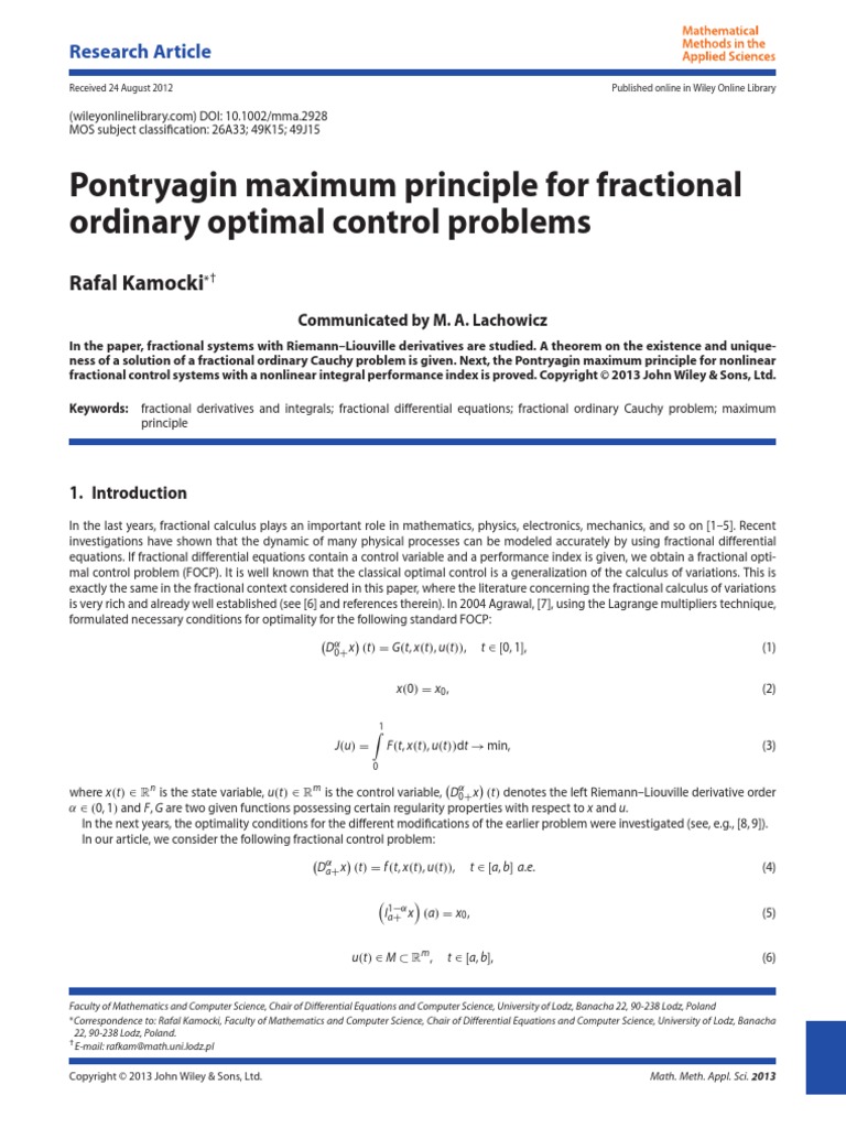 Fracrional Pontryagin | PDF | Calculus Of Variations | Optimal Control Fracrional Pontryagin | PDF | Calculus Of Variations | Optimal Control