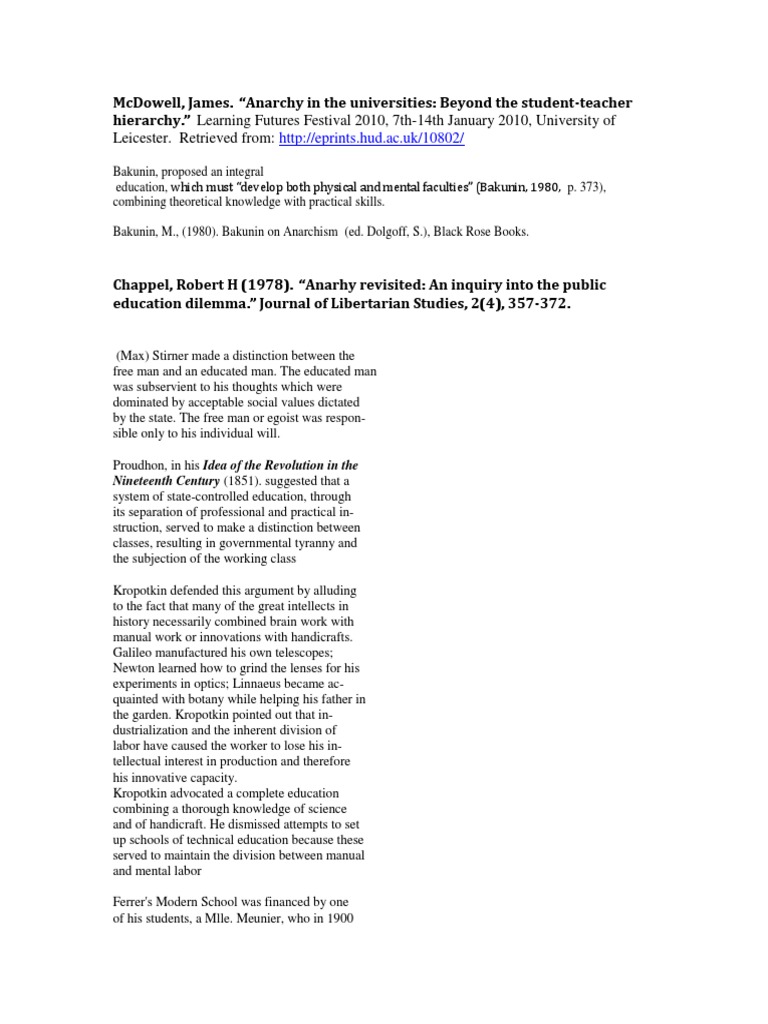 Anarchist Education | PDF | Leadership | Anarchism