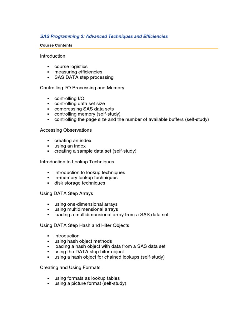 Sas Programming Iii Advanced Techniques And Efficiencies Pdf Database Index Sas Software