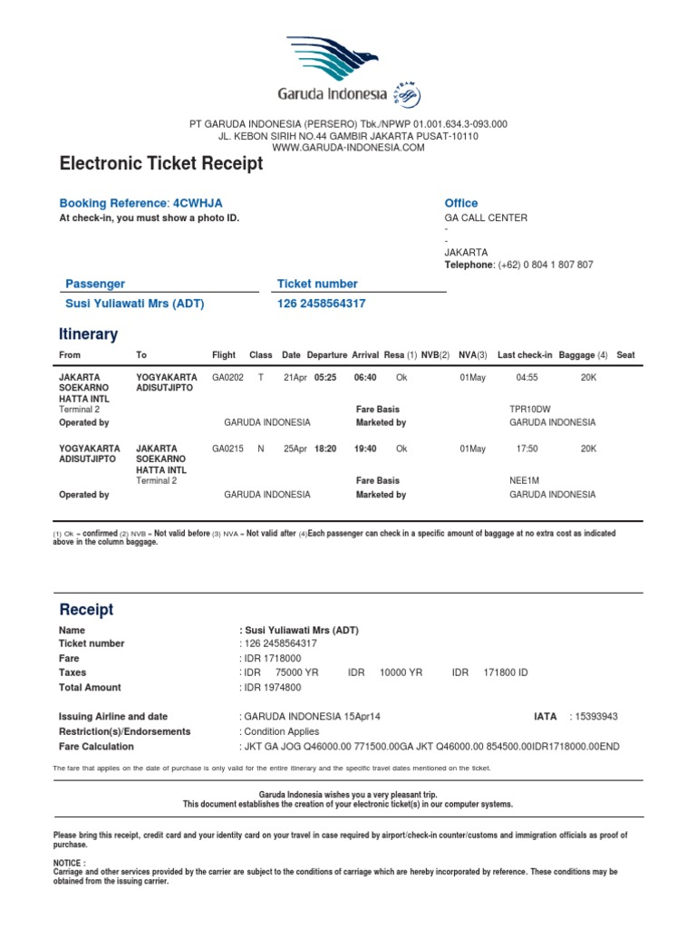 Your Electronic Ticket Receipt | PDF | Indonesian Rupiah | Ticket ...