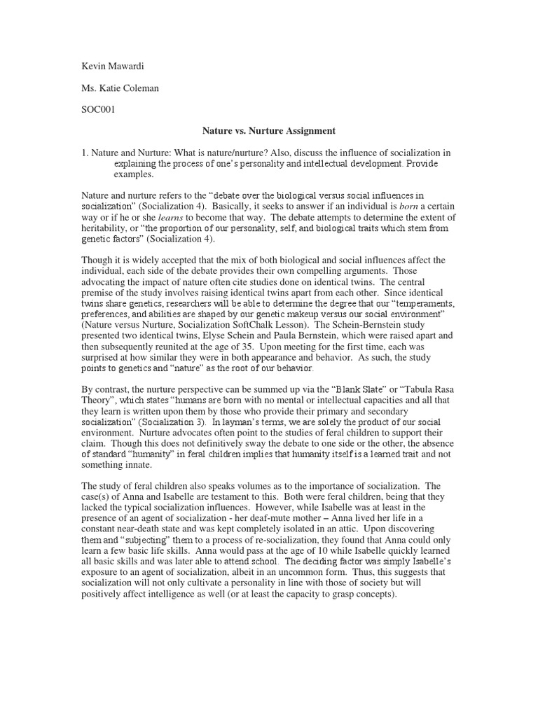 Soc001 Nature Vs Nurture Assignment | PDF | Nature Versus Nurture ...