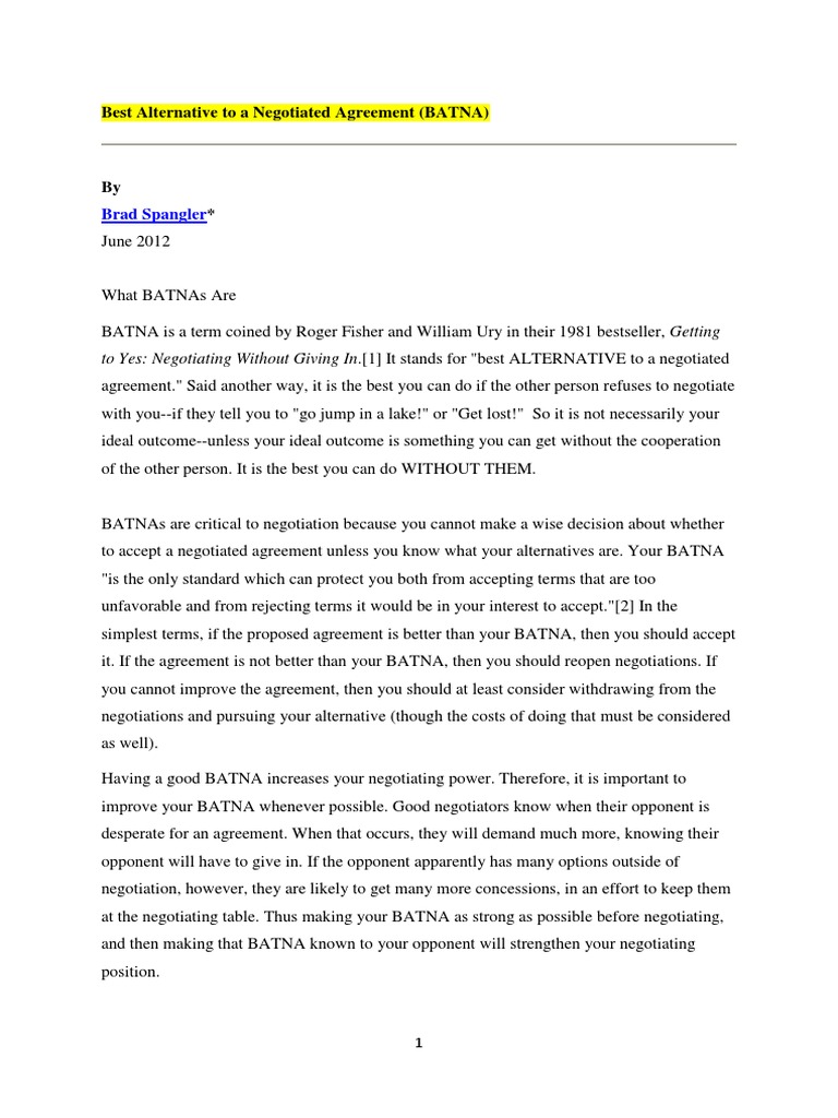 Batna and Zopa | PDF | Negotiation | Sales