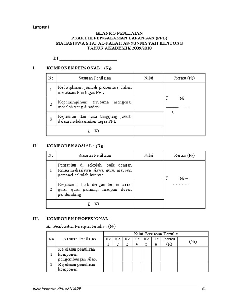 Form Penilaian PPL | PDF