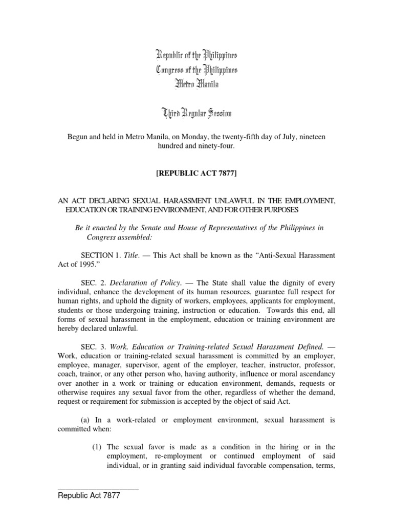 Republic Act 7877 | Sexual Harassment | Harassment