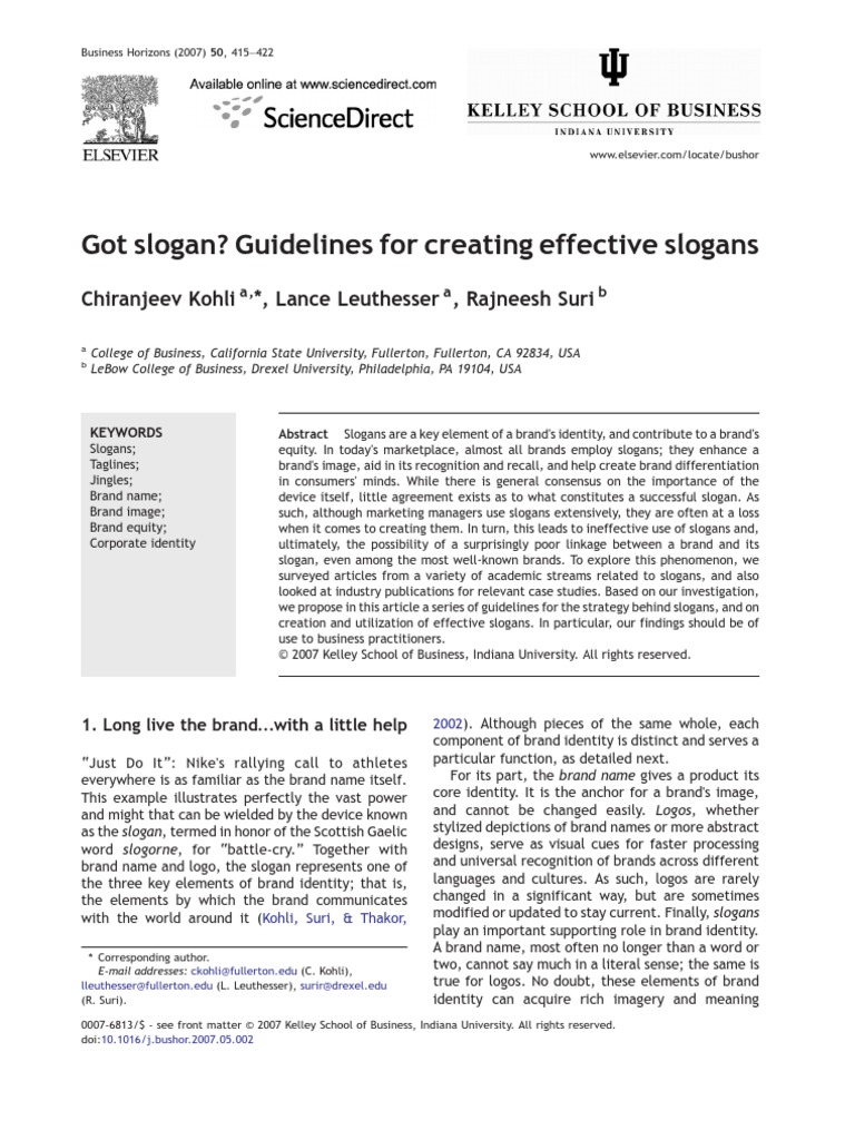 Slogan, Guideline For Creating Effective Slogans 1 | PDF | Brand ...