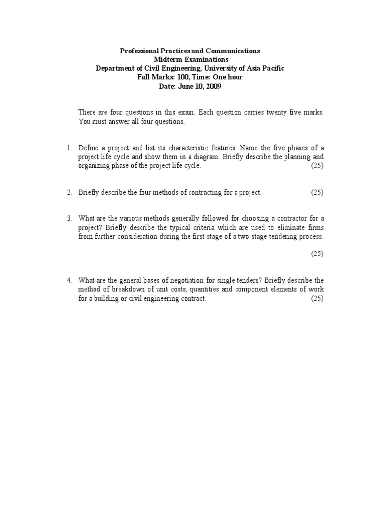 Civil Engineering Midterm Exam Guide | PDF | Career & Growth
