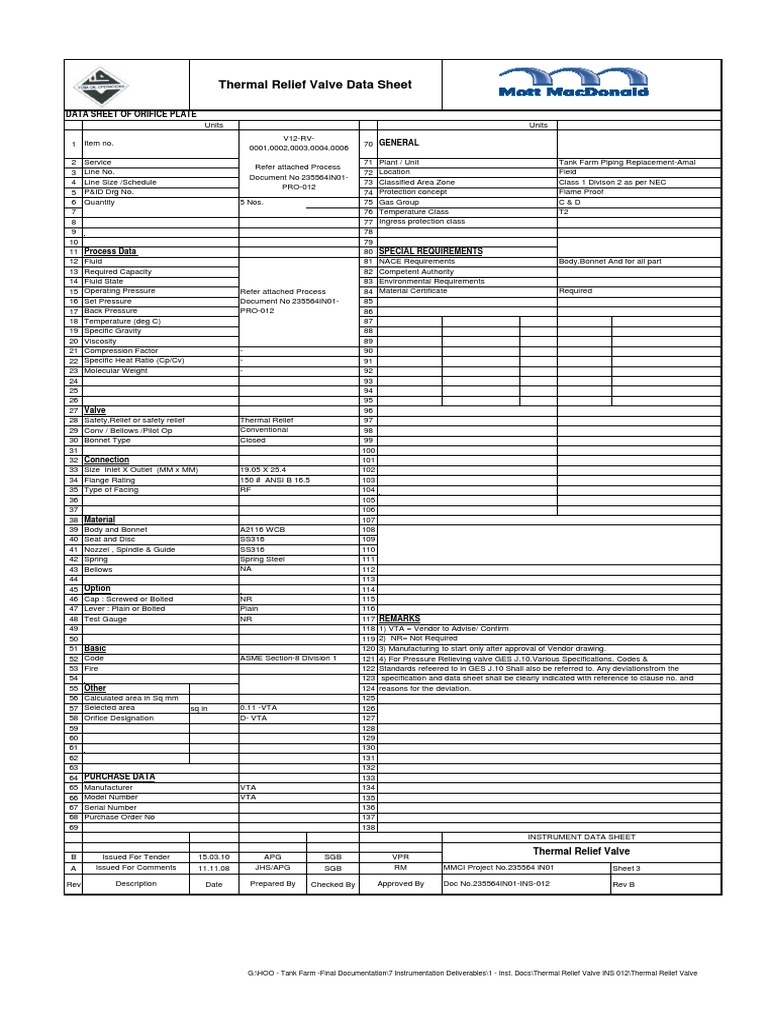 Thermal Relief Valve Data Sheet | PDF | Valve | Pressure