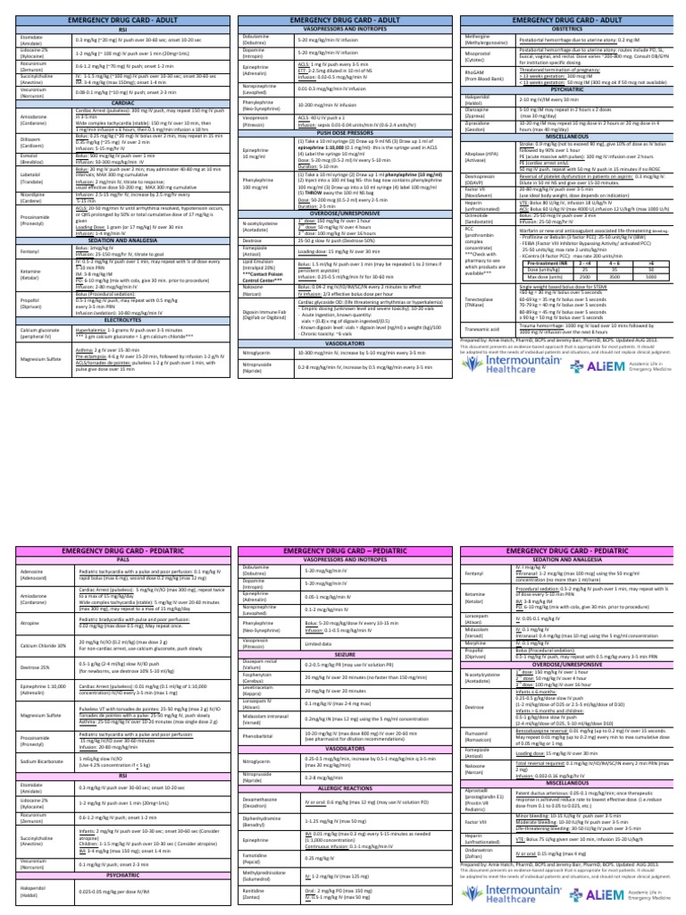 Adult Emergency Drug Card Guide | PDF | Medicinal Chemistry | World ...