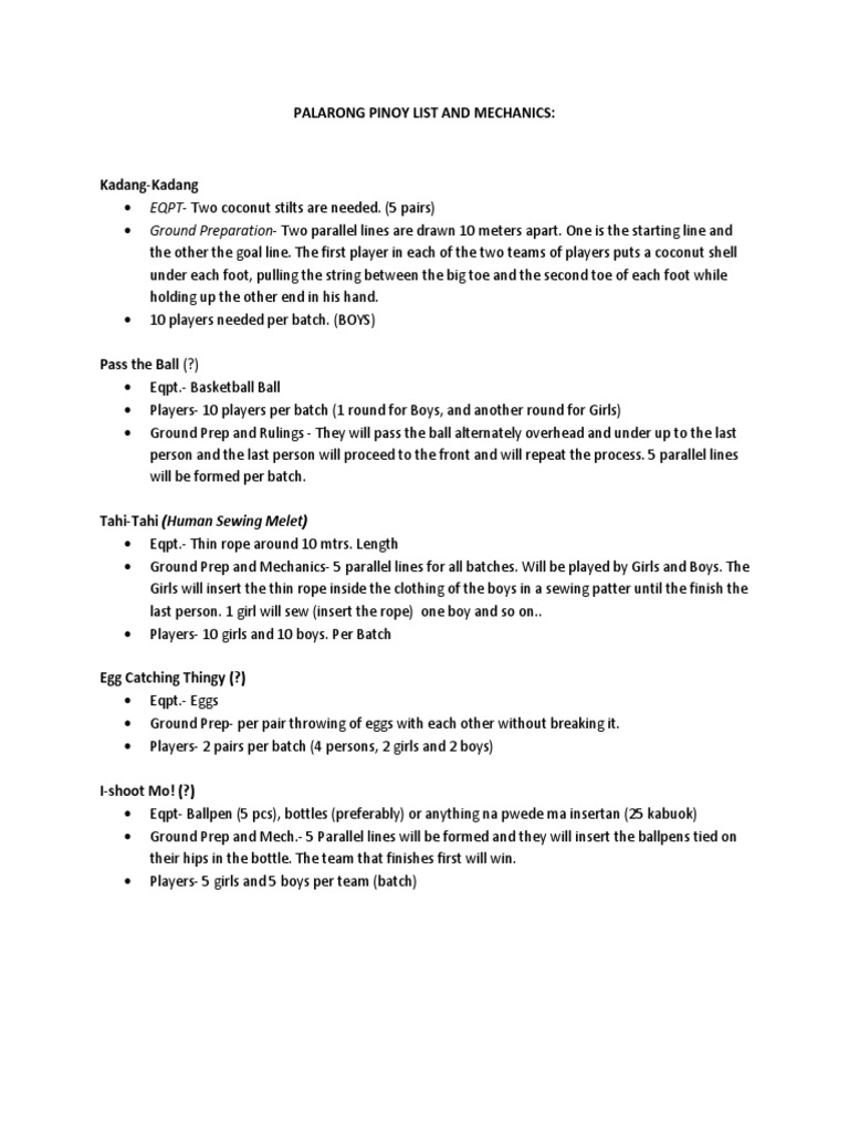 Palarong Pinoy Games and Mechanics | PDF | Ball Games | Sports
