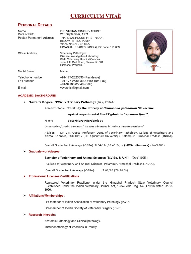 Curriculum VitaÈ | PDF | Pathology | Veterinary Physician