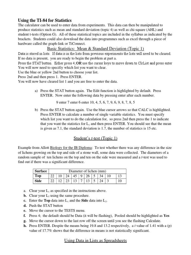 Using The TI 84 For Statistics | PDF | Student's T Test | Statistics