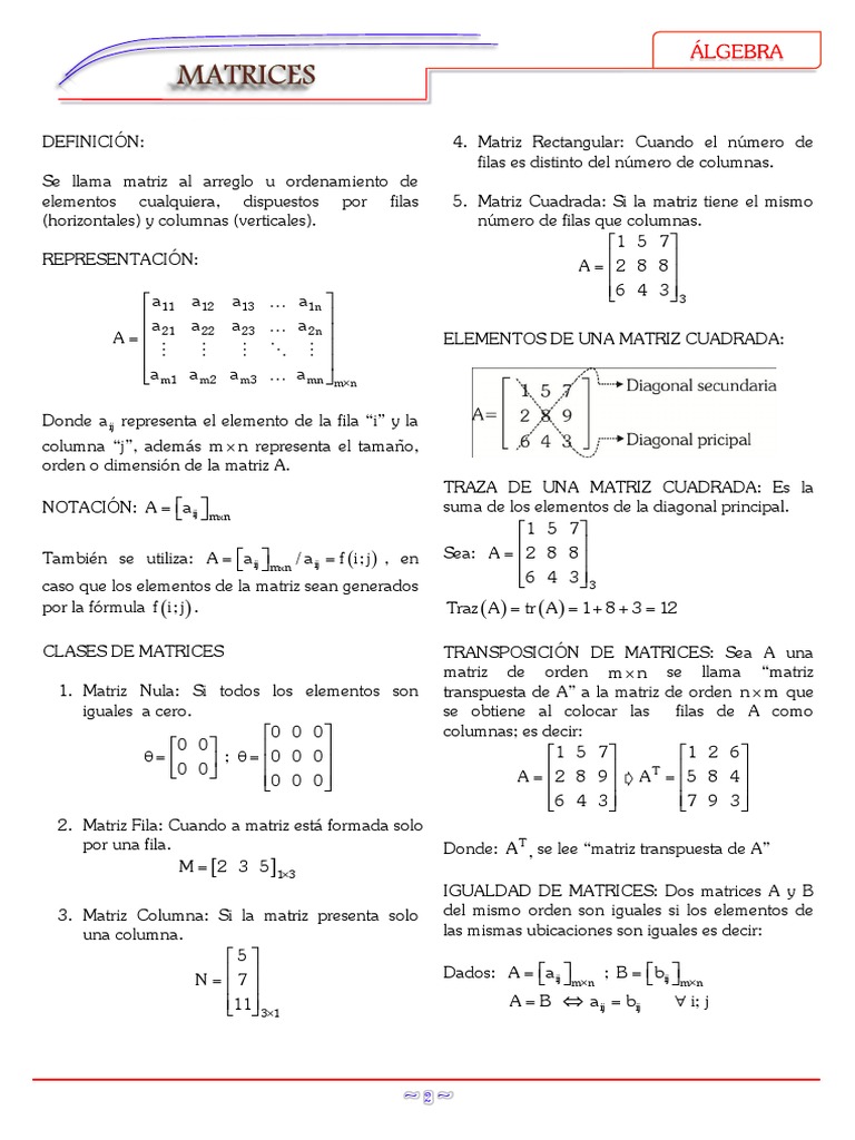 Matrices - 4to y 5to de Secundaria | PDF | Matriz (Matemáticas ...