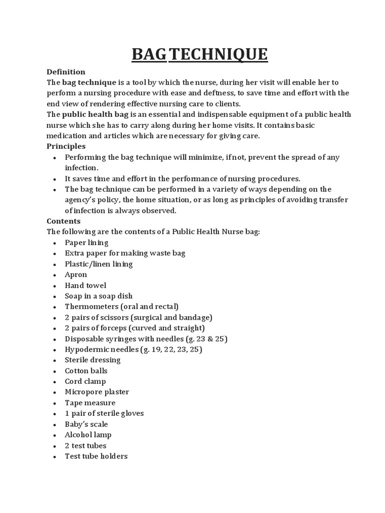 Bag Technique | PDF | Hand Washing | Drinking Water