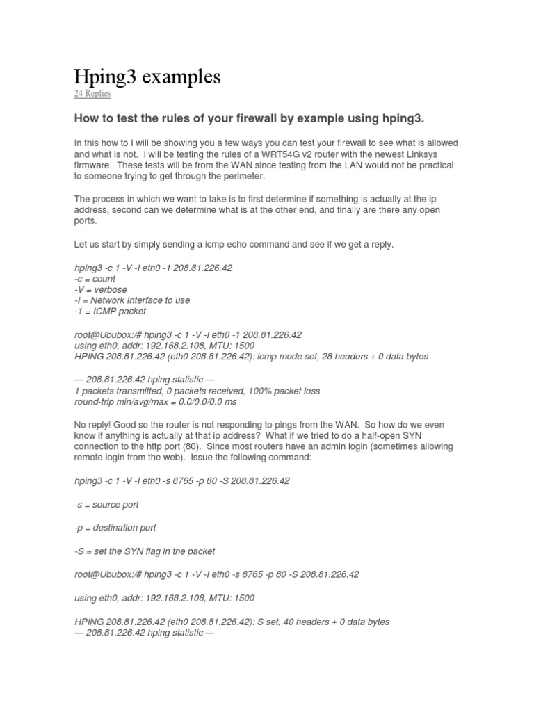 Hping3 Examples | PDF | Transmission Control Protocol | Network Packet