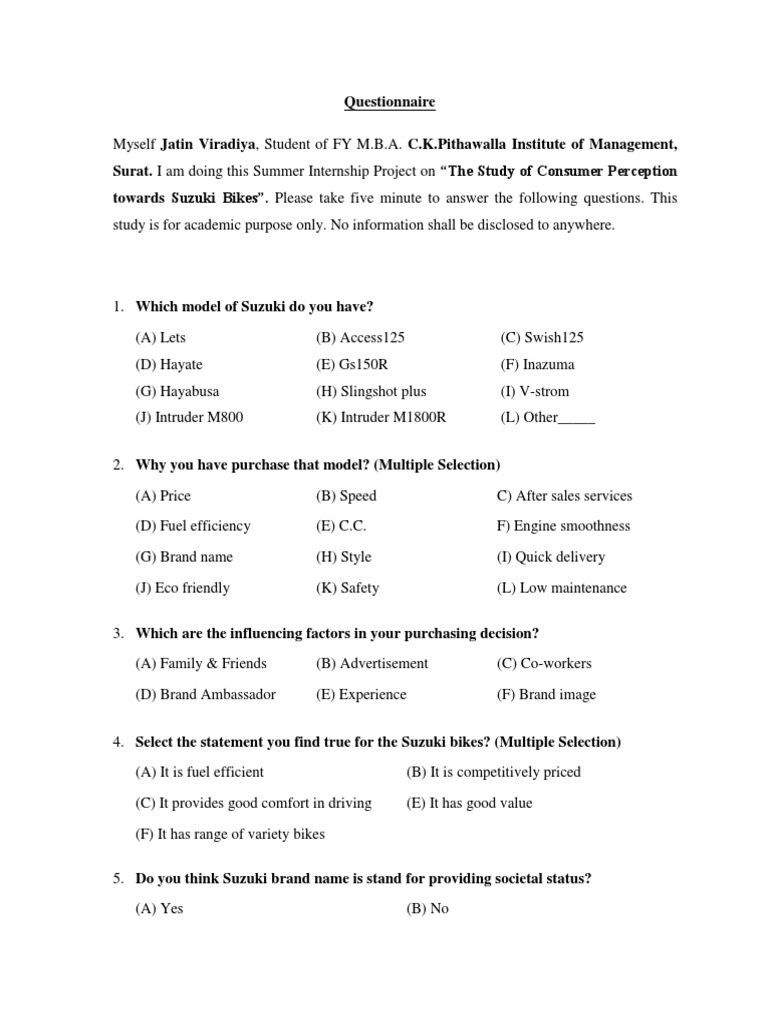 New ,,,,suzuki Questionnaire | PDF | Motorcycle | Brand