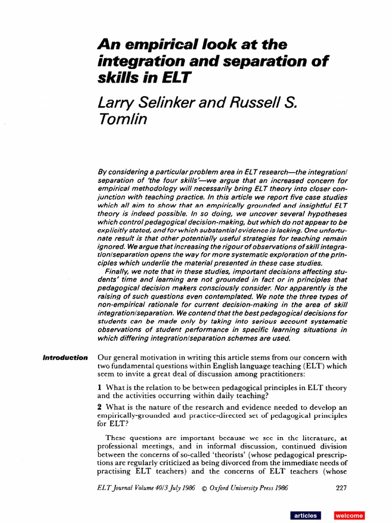 An Empirical Look at The Integration and Separation of Skills in ELT ...