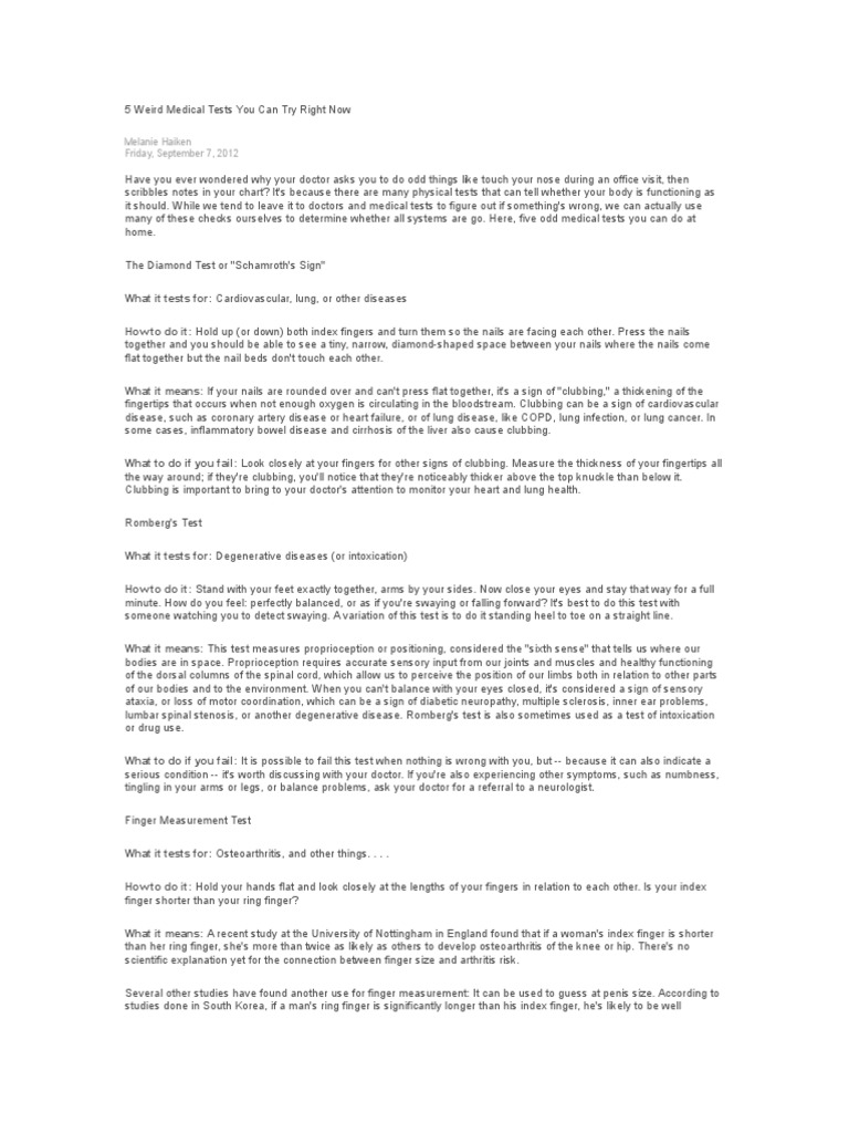 5 Weird Medical Tests You Can Try | PDF | Clinical Medicine | Medical ...