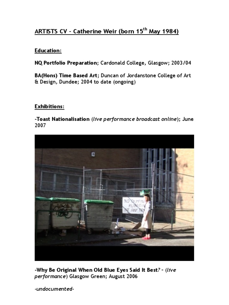 ARTISTS CV - Catherine Weir (Born 15 May 1984) : & Design, Dundee 2004 ...