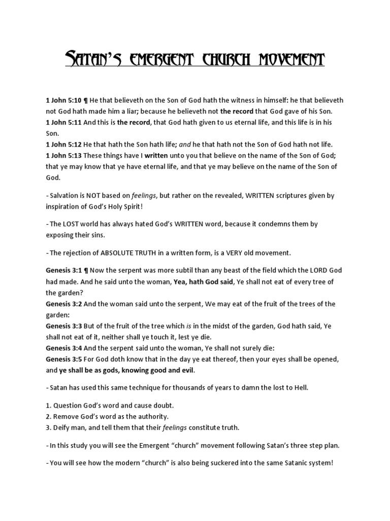 Satan's Emergent Movement | PDF | Armor Of God | Religious Belief And ...
