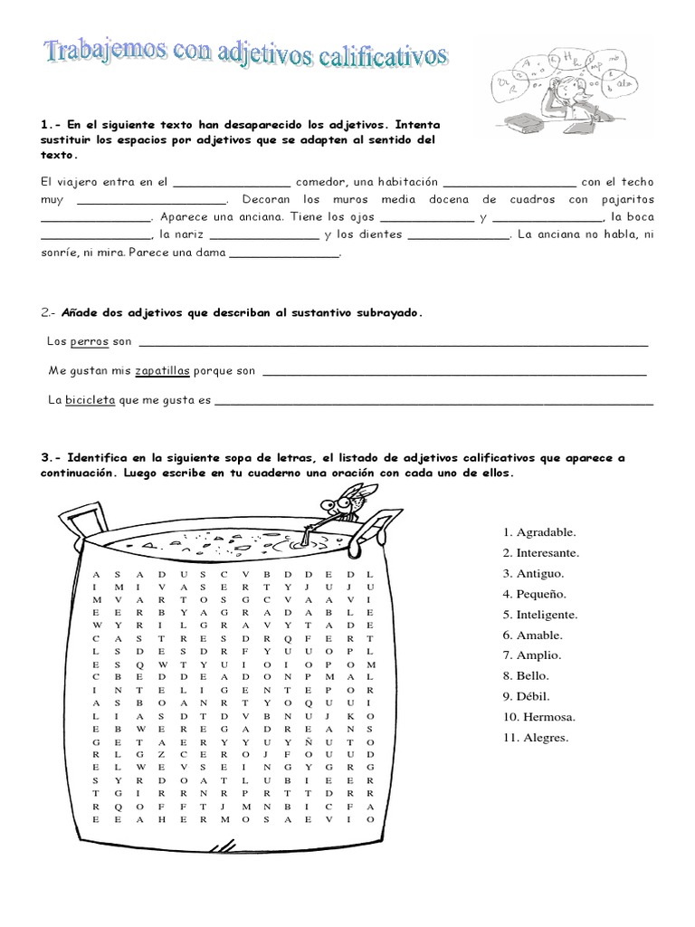 Ejercicios de Adjetivos en Español | PDF