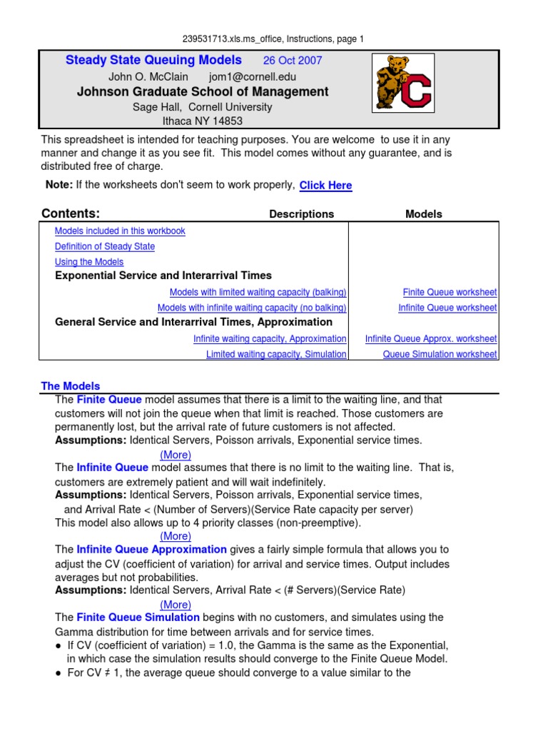 Steady State Queuing Models Overview | PDF | Coefficient Of Variation ...