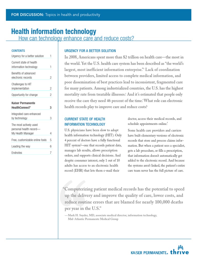 Tihp It 012610 | PDF | Kaiser Permanente | Electronic Health Record