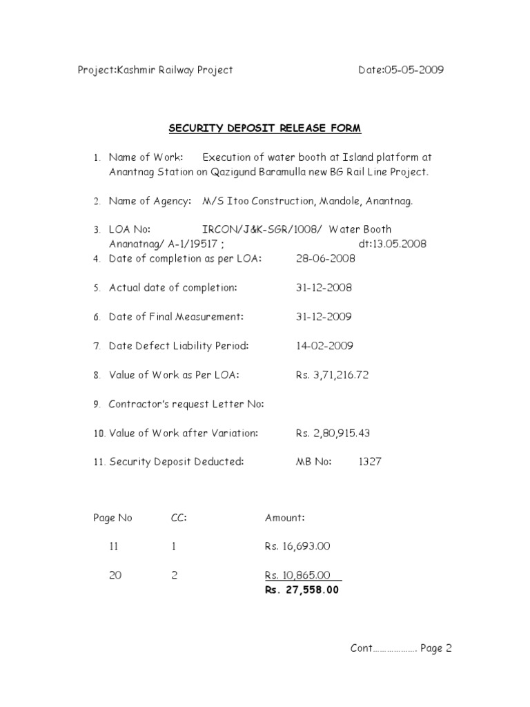 Security Deposit Release Form | PDF | Business