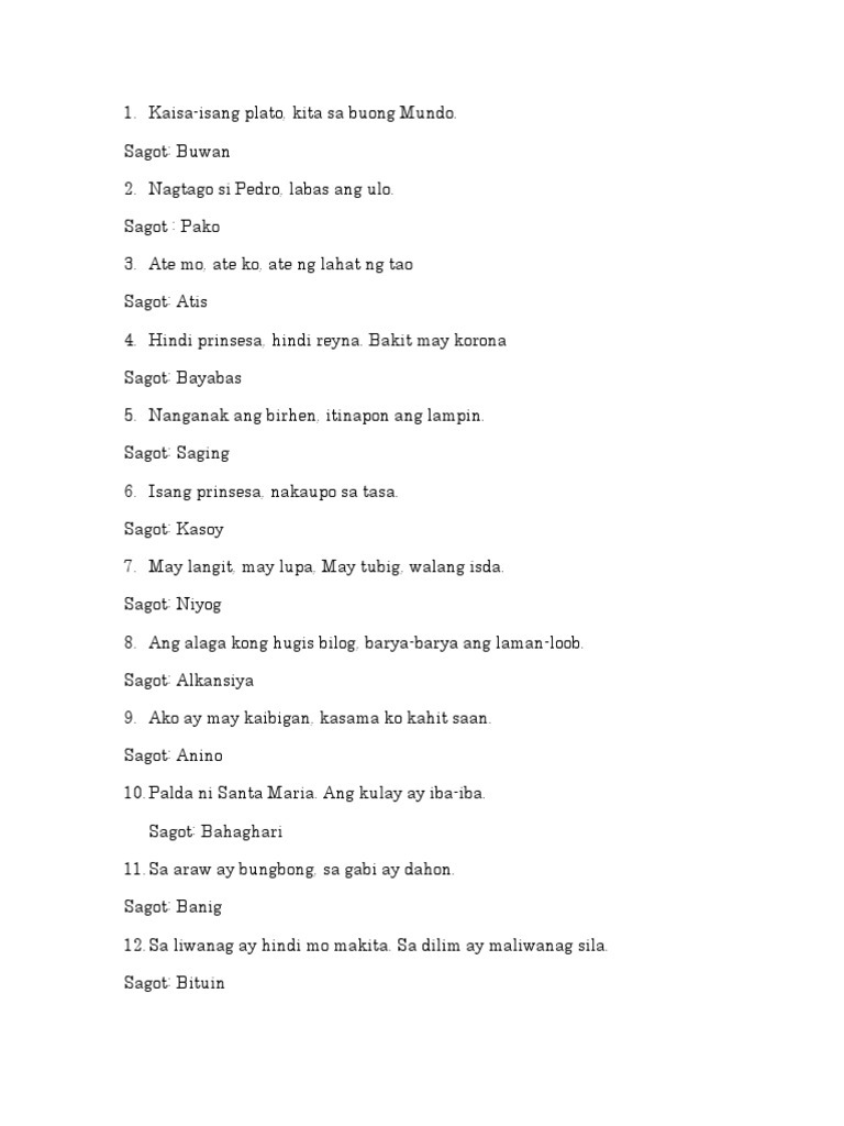 Mga Bugtong at Salawikain | PDF