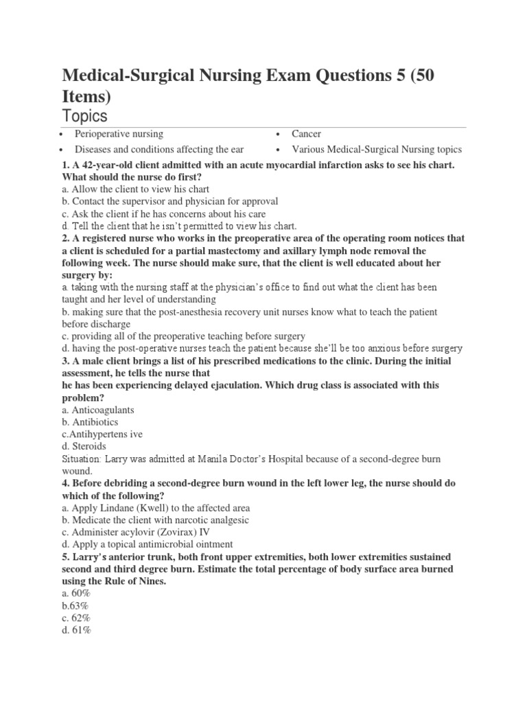 Med-Surg Nursing Exam Questions & Topics | PDF | Surgery | Salt