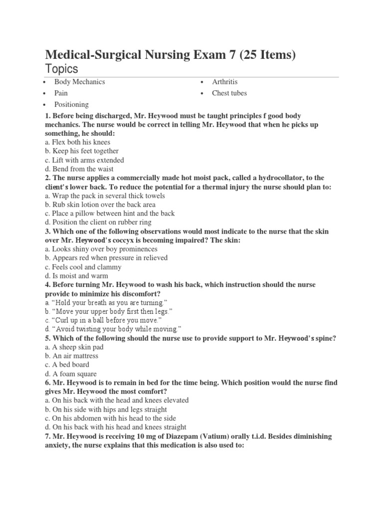 Medical-Surgical Nursing Exam 7 (25 Items) | PDF | Back Pain | Pain