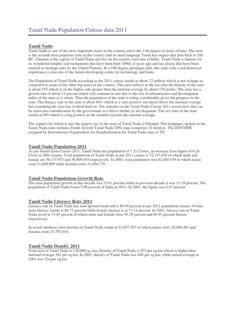 Tamil Nadu Population Census Data 2011 Pdf Tamil Nadu Literacy